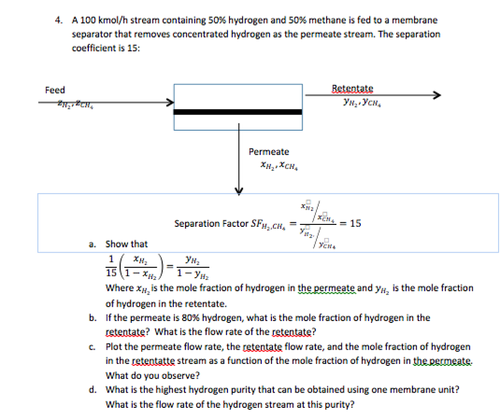 A 100 kmol/h stream containing 50% hydrogen and 50% | Chegg.com