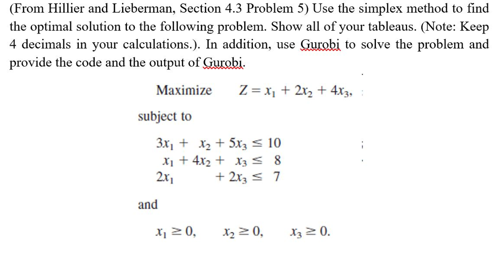 Solved (From Hillier and Lieberman, Section 4.3 Problem 5) | Chegg.com