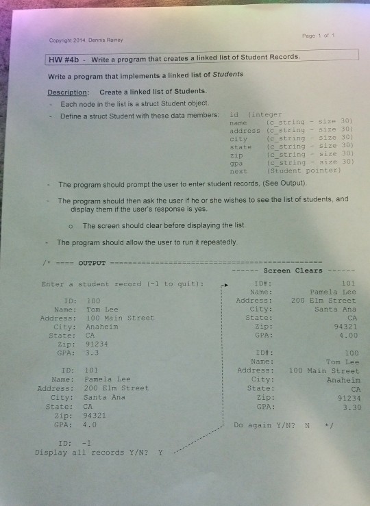 Solved Write A C Program That Creates A Linked List Of