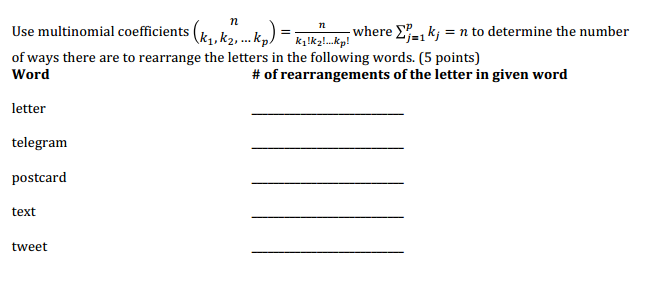Solved Use multinomial coefficients (n k_1, k_2, ..., k_p) | Chegg.com