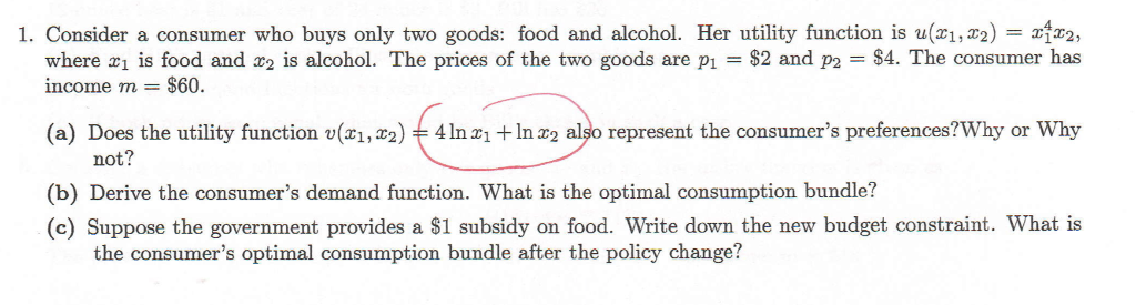 Solved 1. Consider a consumer who buys only two goods: food | Chegg.com