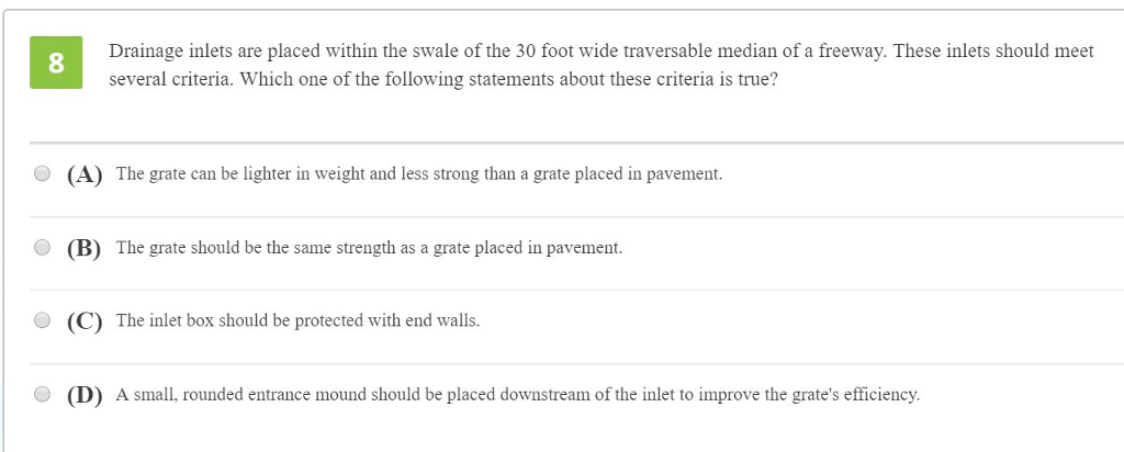 Solved Drainage inlets are placed within the swale of the 30 | Chegg.com