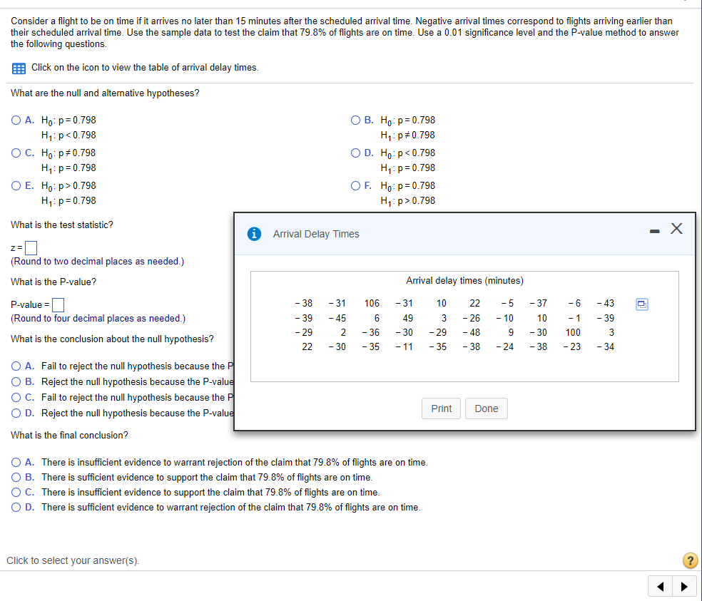 Solved Consider a flight to be on time if it arrives no | Chegg.com
