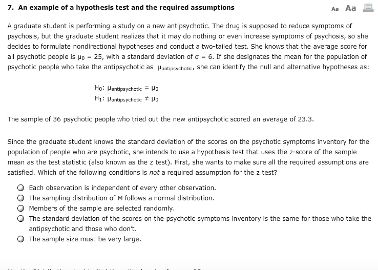 Solved 7. An example of a hypothesis test and the required | Chegg.com