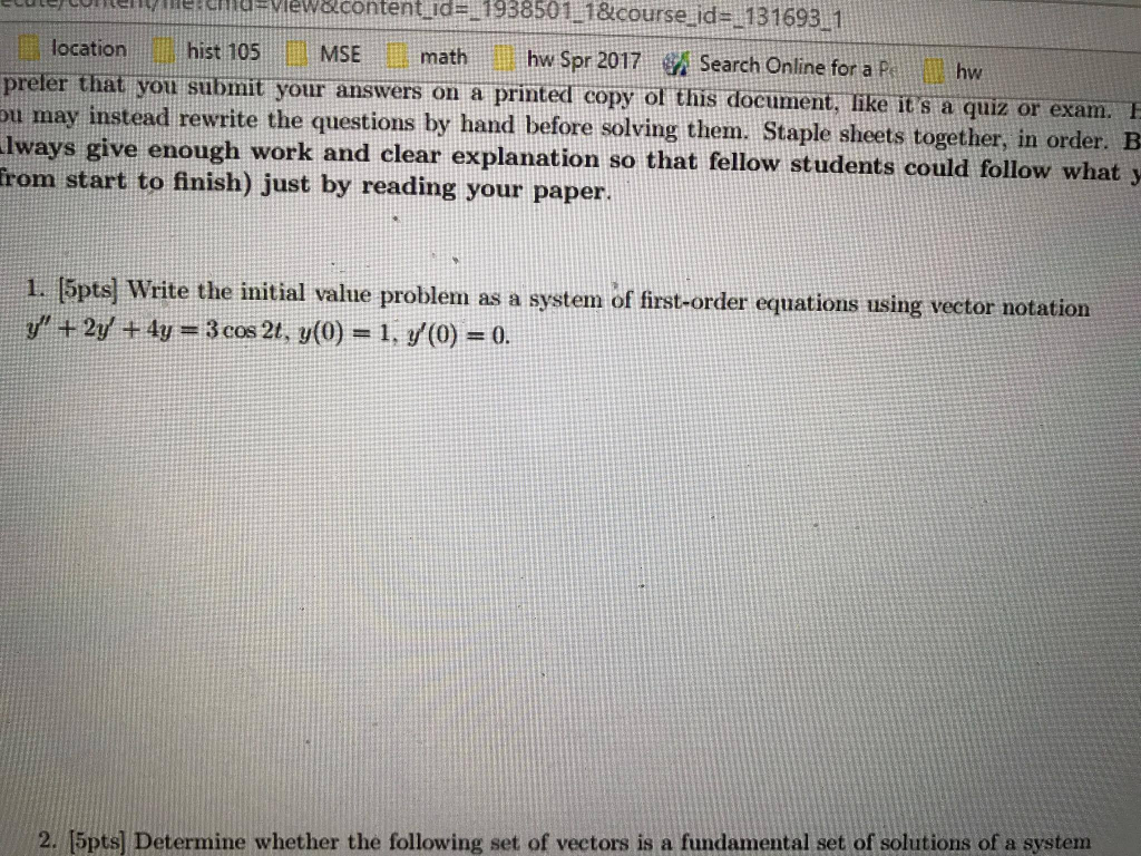 Solved Write the initial value problem as a system of | Chegg.com