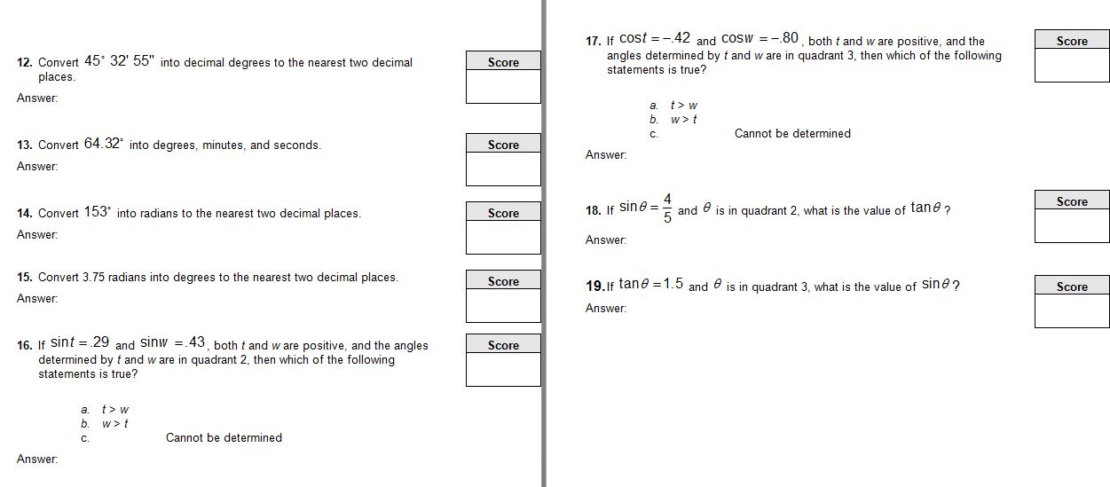 Solved Practice: Introduction to Trigonometry Answer the | Chegg.com