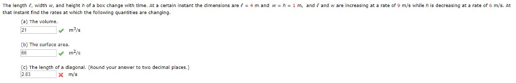 Solved The length l, width w, and height h of a box change | Chegg.com