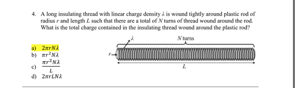 Solved A long insulating thread with linear charge density λ | Chegg.com