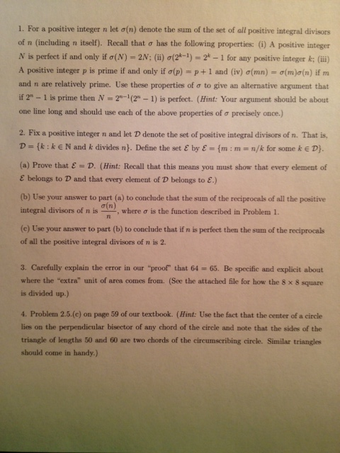 Solved For a positive integer n let sigma (n) denote the sum | Chegg.com