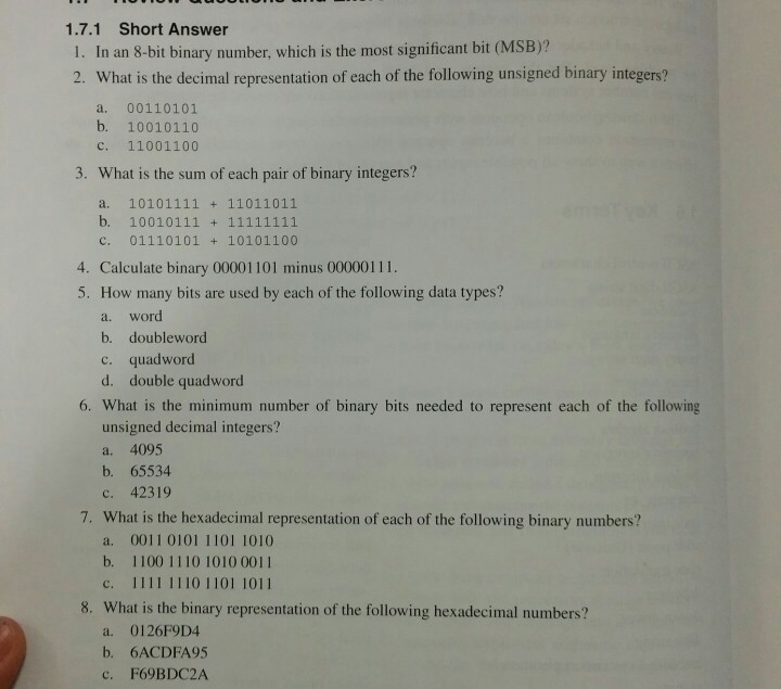 Solved 1.7.1 Short Answer 1. In an 8-bit binary number, | Chegg.com