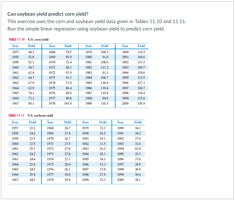 Solved Can soybean yield predict corn yield? This exercise | Chegg.com