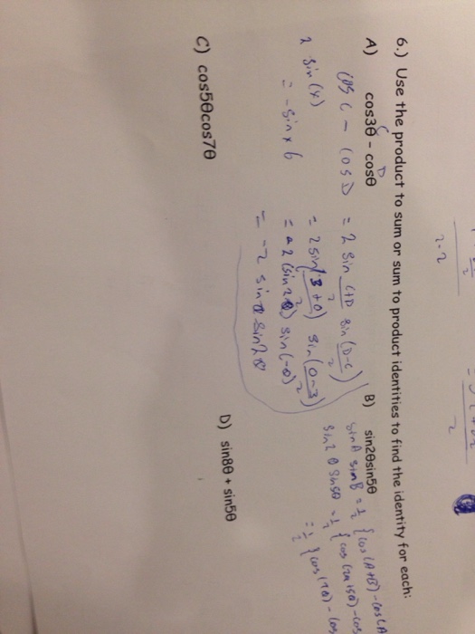 Solved 2-2 6.) Use the product to sum or sum to product | Chegg.com