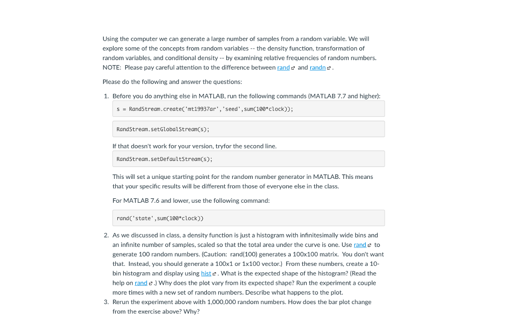 Solved Using the computer we can generate a large number of | Chegg.com