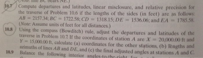 Compute departures and latitudes, linear misclosure, | Chegg.com