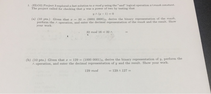Solved Project 3 explored a fast solution to x mod y using | Chegg.com