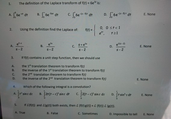 Solved 1. The definition of the Laplace transform of flt) - | Chegg.com