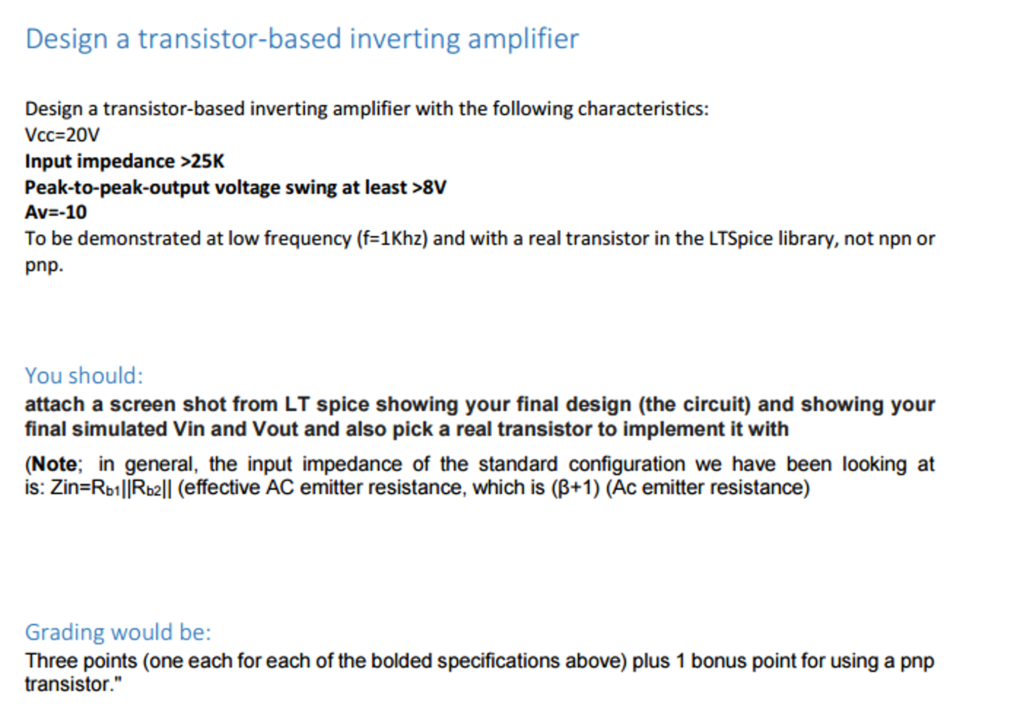 Design a transistor-based inverting amplifier Design | Chegg.com