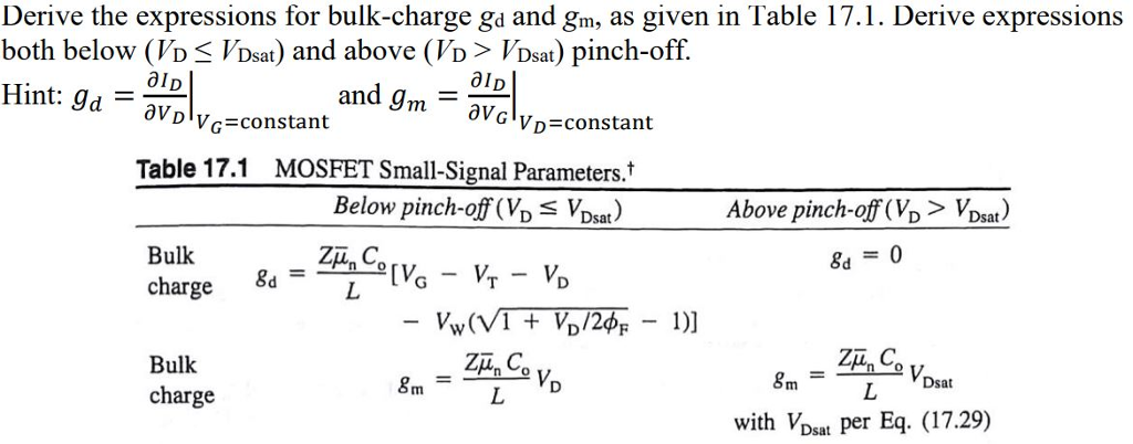 Solved Derive the expressions for bulk-charge gd and gm, as | Chegg.com