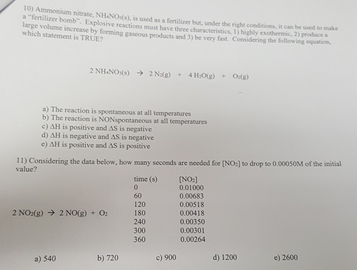Solved 10) Ammonium nitrate, NH NO(s), is used as a | Chegg.com