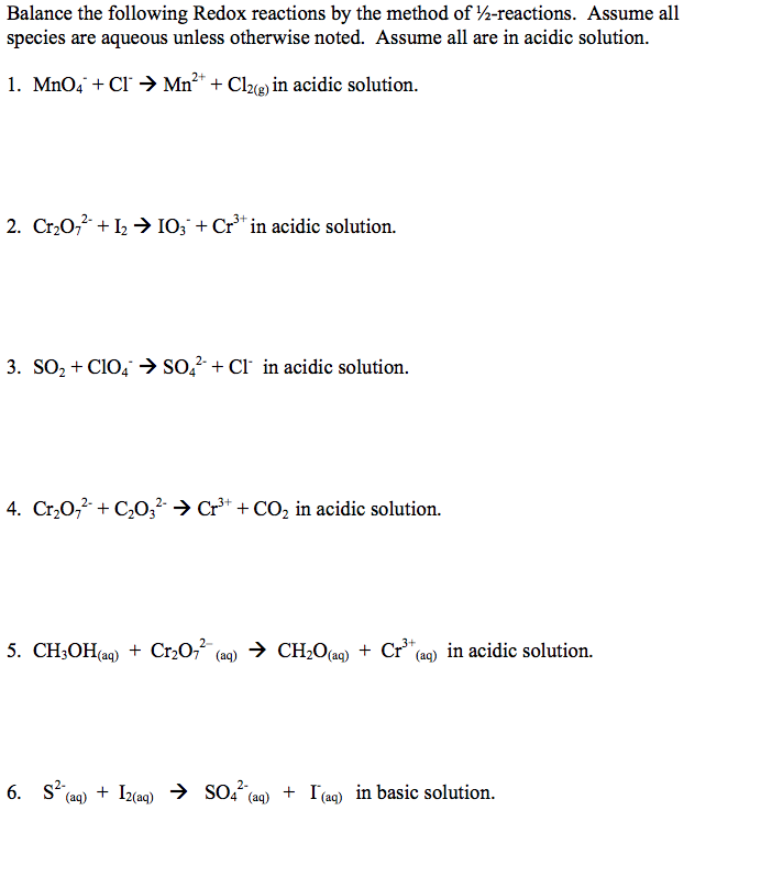 Solved Balance the following Redox reactions by the method | Chegg.com