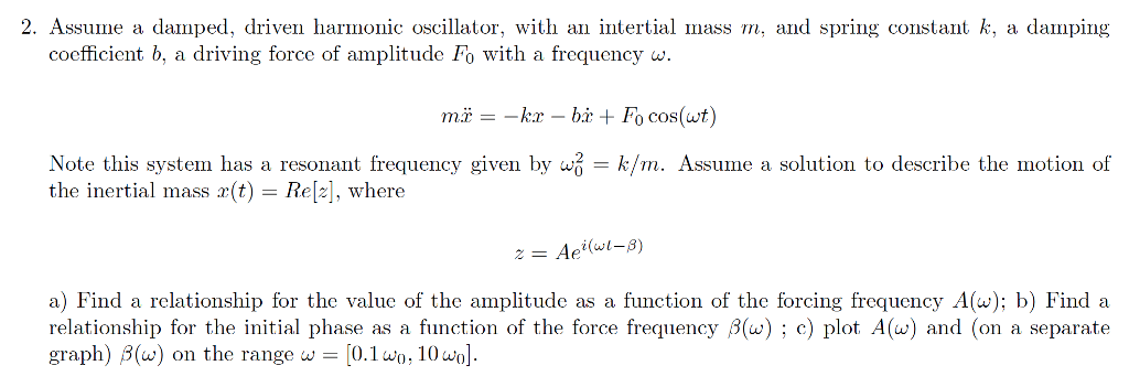 Solved 2. Assume a damped, driven harmonic oscillator, with | Chegg.com