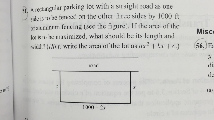 Solved A rectangular parking lot with a straight road as one | Chegg.com