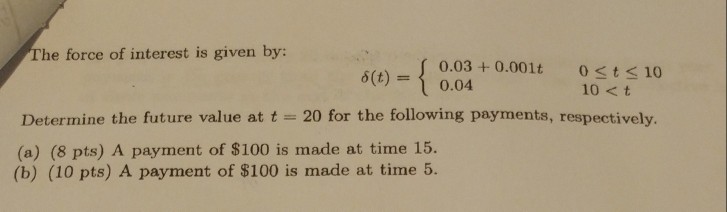 Solved he force of interest is given by: 0.03+0.001t 0sts 10 | Chegg.com