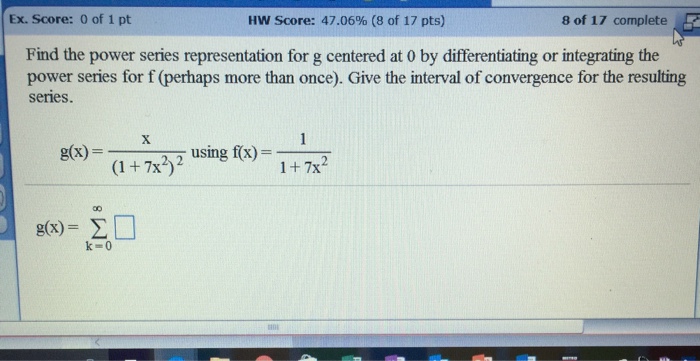 Solved Find the power series representation for g centered | Chegg.com Solved Find the power series representation for g centered | Chegg.com