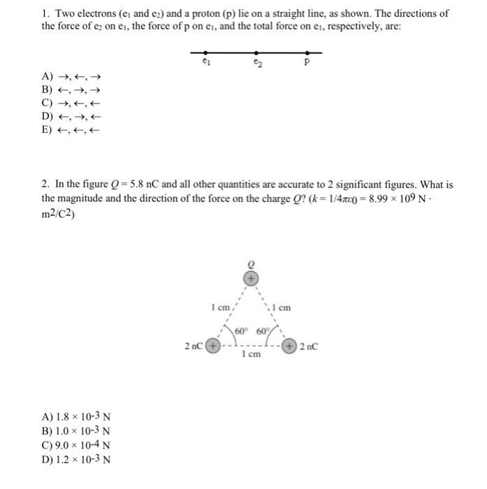 Solved Two electrons (e_1 and e_2) and a proton (p) lie on a | Chegg.com