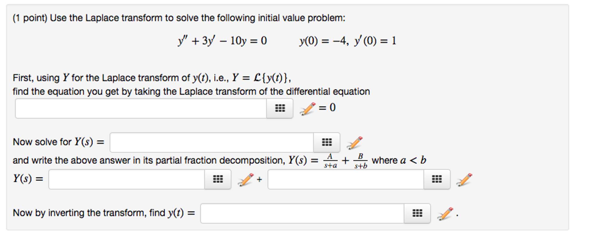 Solved Use the Laplace transform to solve the following | Chegg.com