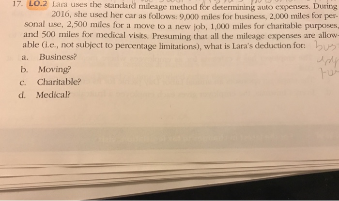 Solved Lara uses the standard mileage method for determining | Chegg.com