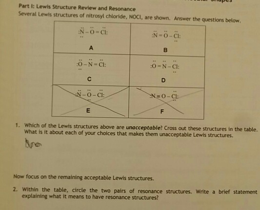 Solved Part I: Lewis Structure Review and Resonance Several | Chegg.com
