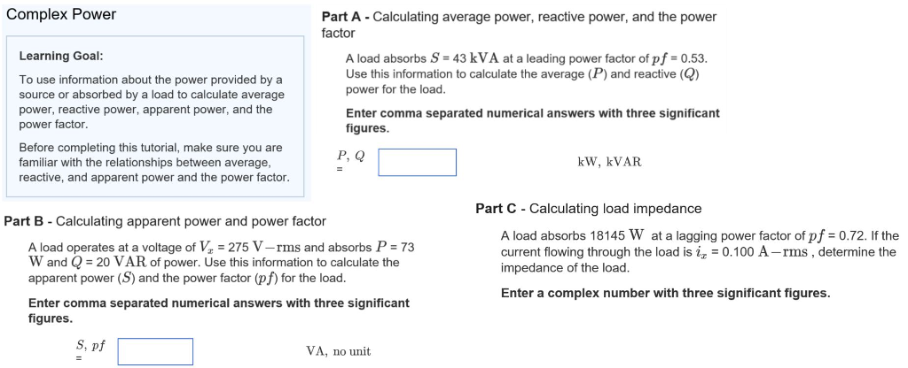 Solved Complex Power Part A Calculating average power, | Chegg.com