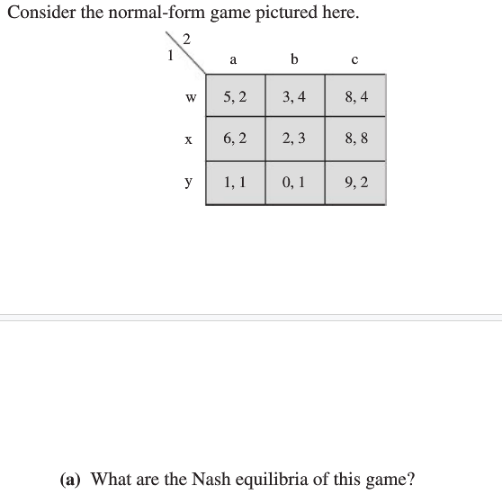 Solved Consider the normal-form game pictured here. w 5,2 | Chegg.com