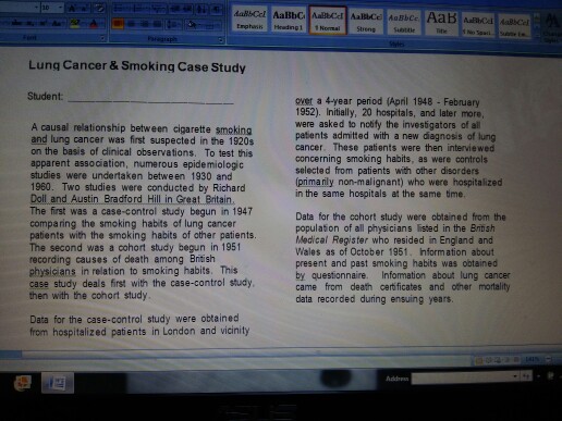 Solved Lung Cancer & Smoking Case Study Student over a | Chegg.com