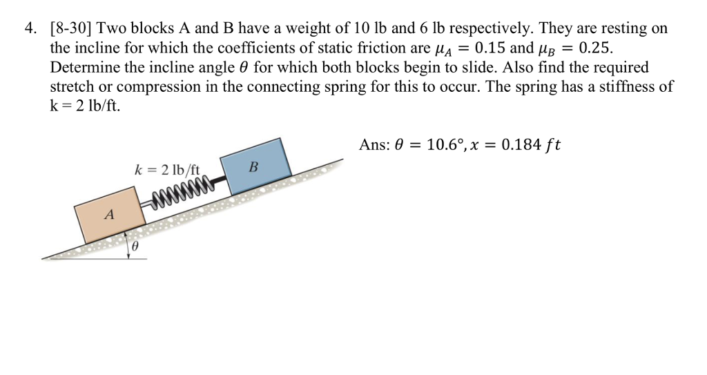 Solved [8-30] Two blocks A and B have a weight of 10 lb and | Chegg.com