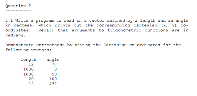 Solved Question 2 2.1 Write a program to read in a vector | Chegg.com