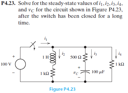 Solved Solve for the steady-state values of i1, i2, i3, i4, | Chegg.com