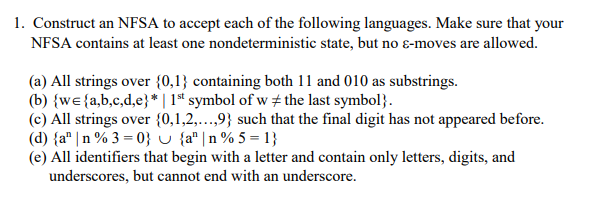 Solved 1 Construct An Nfsa To Accept Each Of The Following 