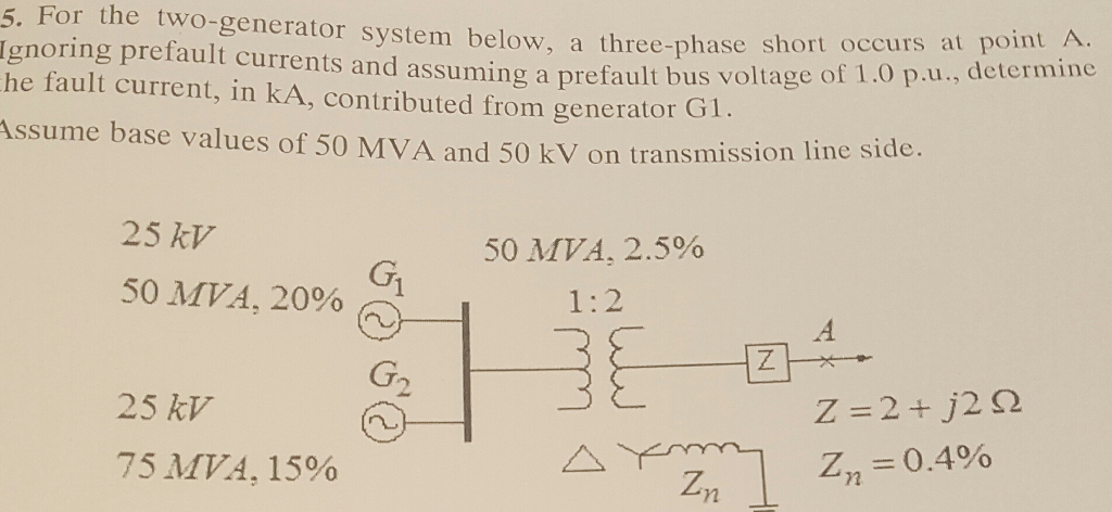 Solved For the two-generator system below, a three-phase | Chegg.com
