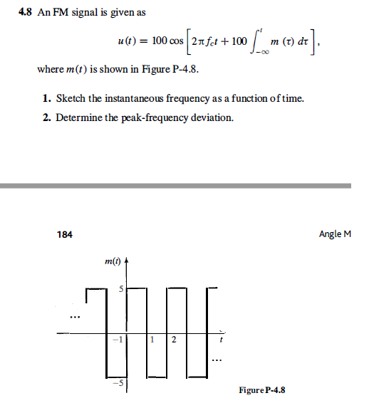 Solved An FM signal is given as u(t) = 100 cos [2 pi f_c t + | Chegg.com