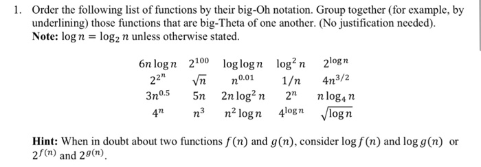Solved Order the following list of functions by their big-Oh | Chegg.com