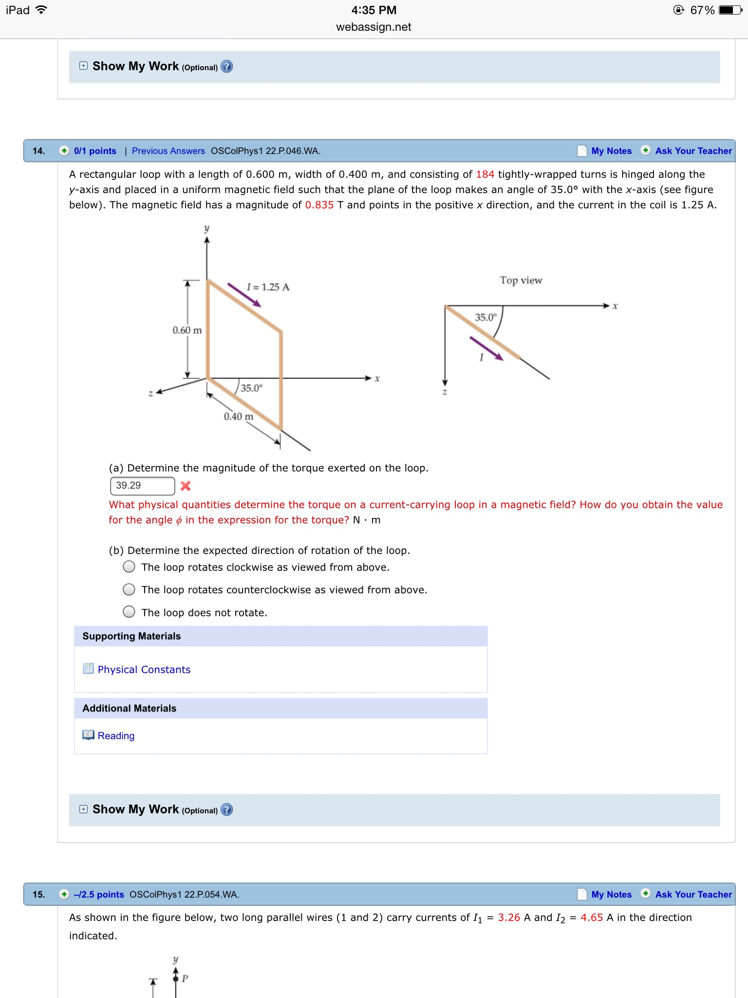 Solved A Rectangular Loop With A Length Of 0 600 M Width Of