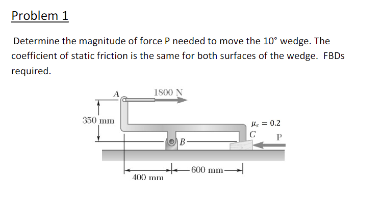 Solved Problem 1 Determine the magnitude of force P needed | Chegg.com