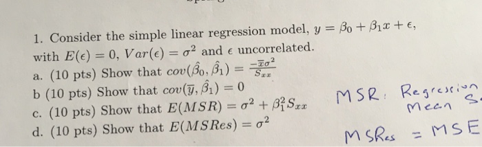 Solved Consider the simple linear regression model, y = | Chegg.com