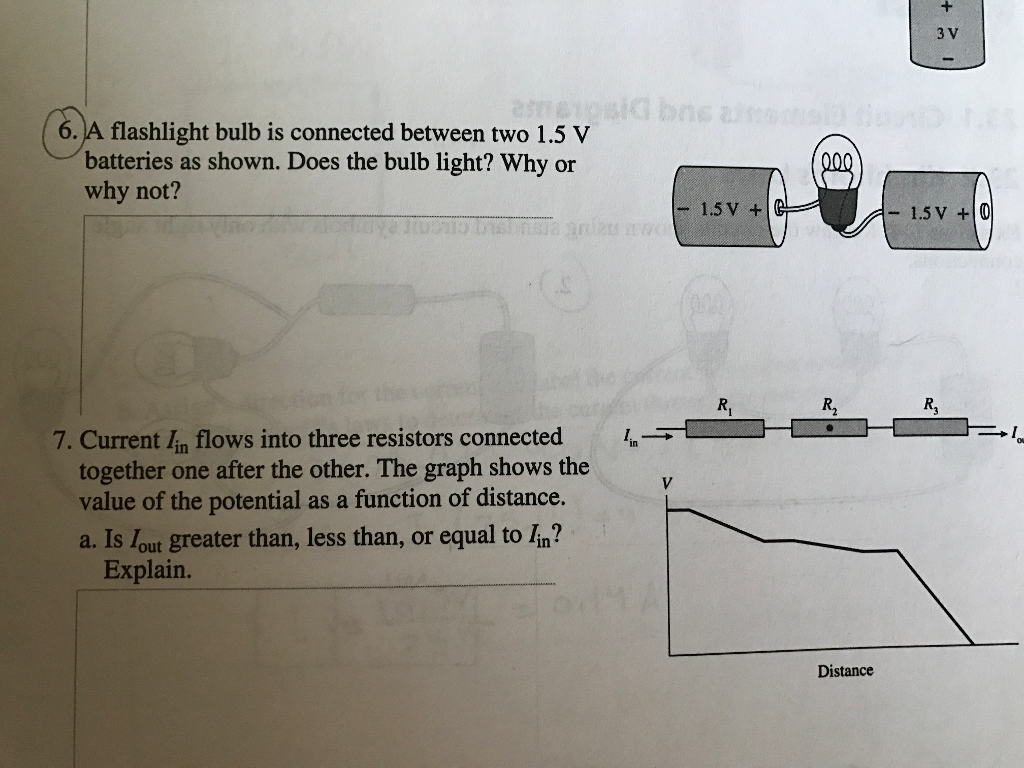 Solved A flashlight bulb is connected between two 1.5 V | Chegg.com