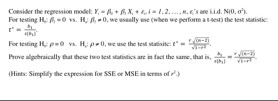 Consider the regression model: Yi = beta0 + beta1 Xi | Chegg.com