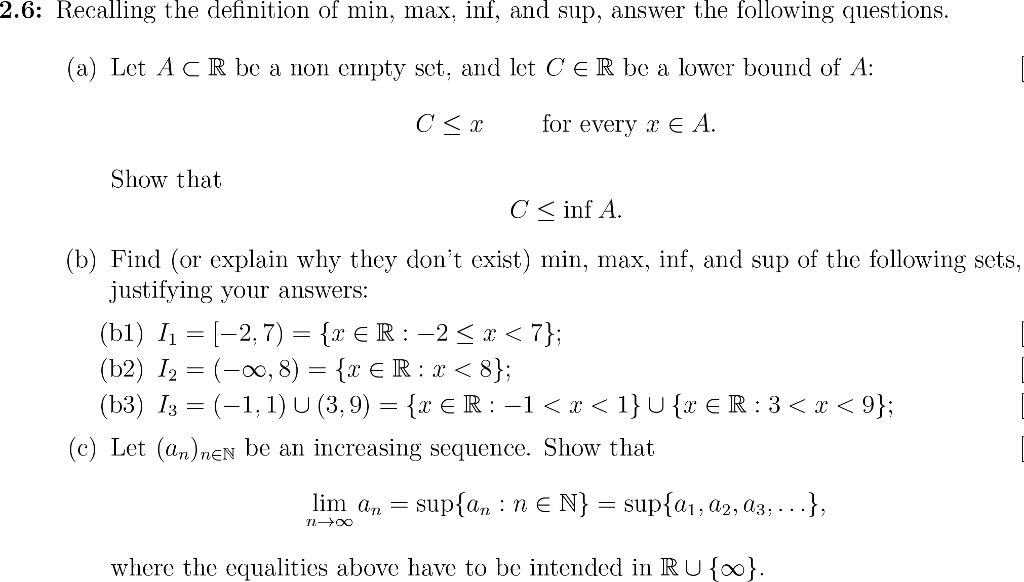 Solved Recalling the definition of min, max, inf, and sup, | Chegg.com