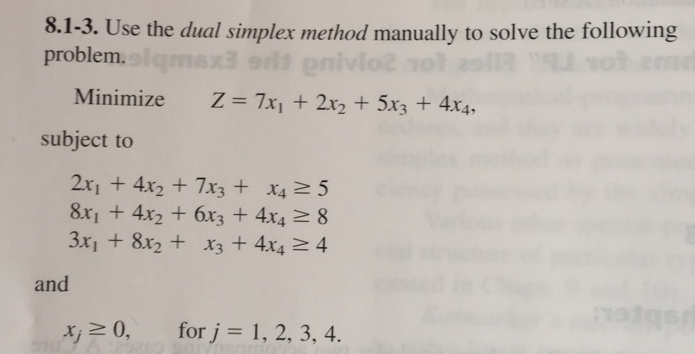 Solved 8.1-3. Use the dual simplex method manually to solve | Chegg.com