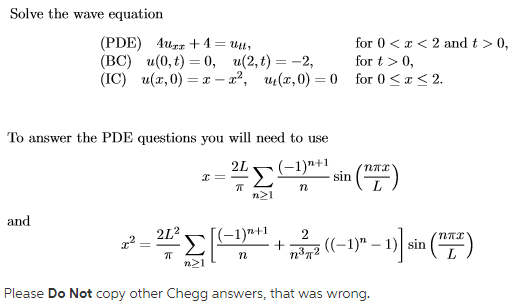Solved Solve the wave equation (PDE) Aurz + 4 = tttt | Chegg.com